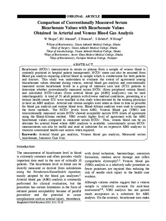 (PDF) Comparison of Conventionally Measured Serum Bicarbonate Values ...