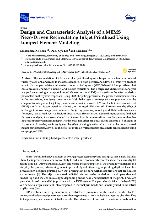 (PDF) Design and Characteristic Analysis of a MEMS Piezo-Driven Recirculating Inkjet Printhead ...