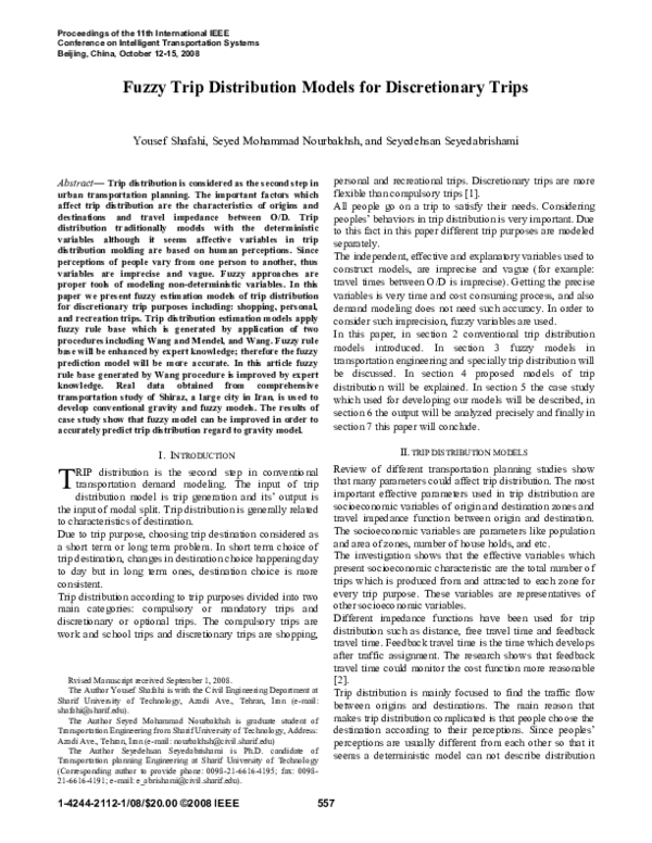 (PDF) Fuzzy Trip Distribution Models for Discretionary Trips