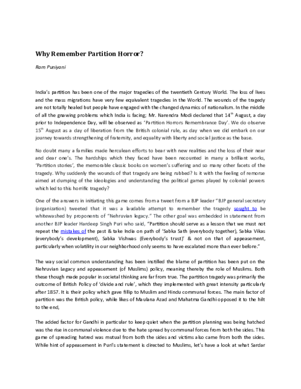 (DOC) Why Remember Partition Horror