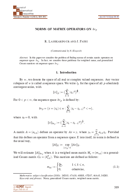 (PDF) Norms of matrix operators on bv_p