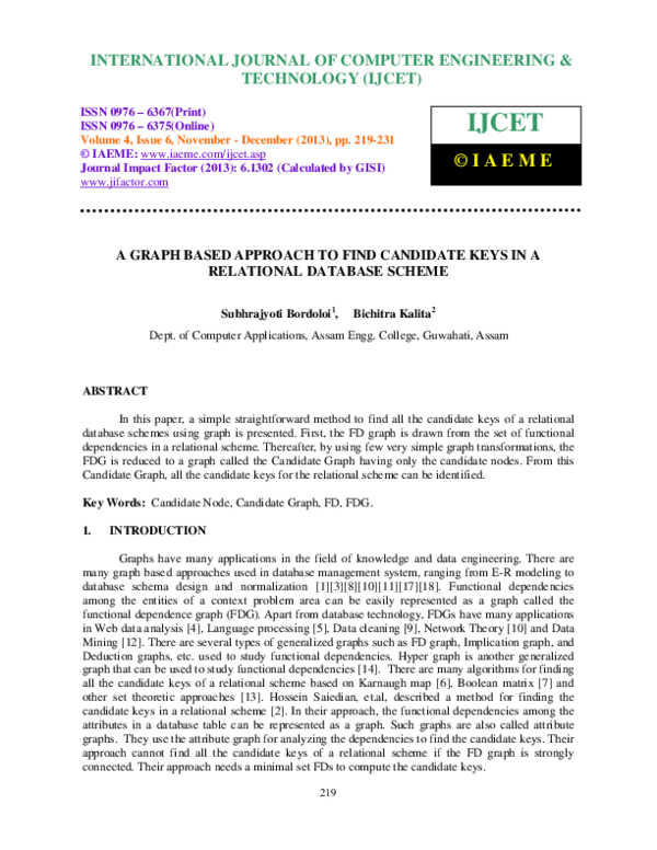 Pdf A Graph Based Approach To Find Candidate Keys In A Relational Database Scheme