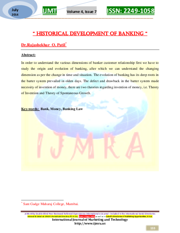 (PDF) " Historical Development of Banking