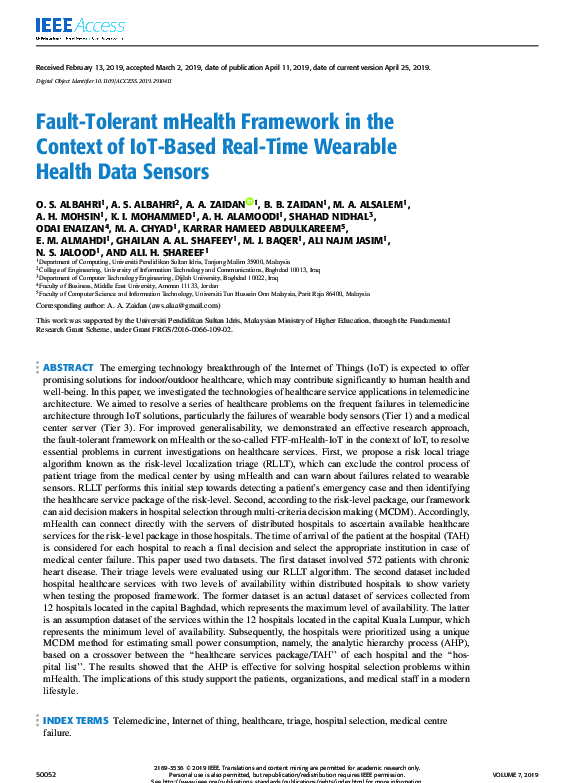 Pdf Fault Tolerant Mhealth Framework In The Context Of Iot Based Real