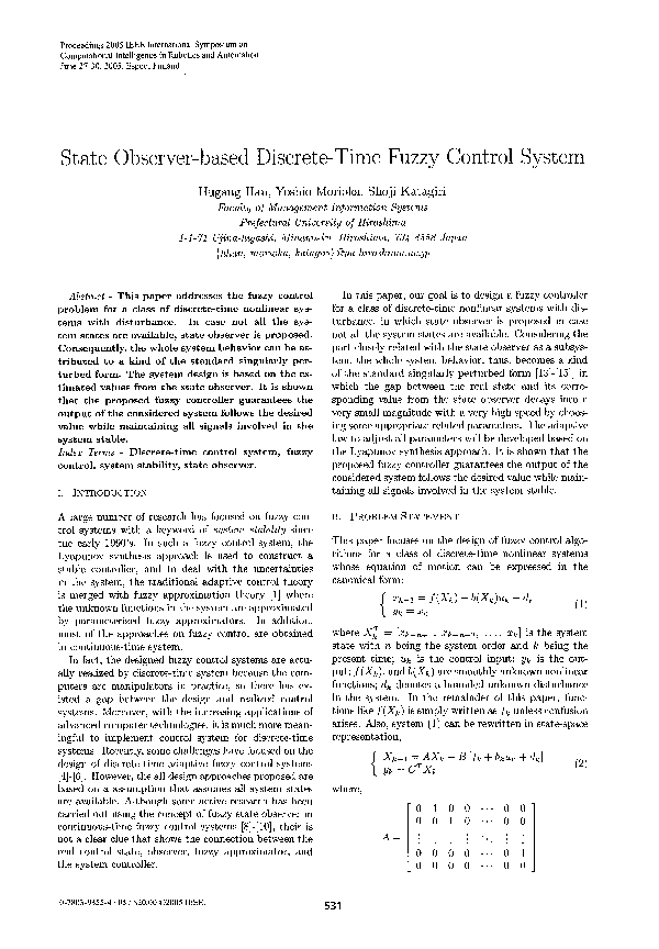 (PDF) State Observer-based Discrete-Time Fuzzy Control System