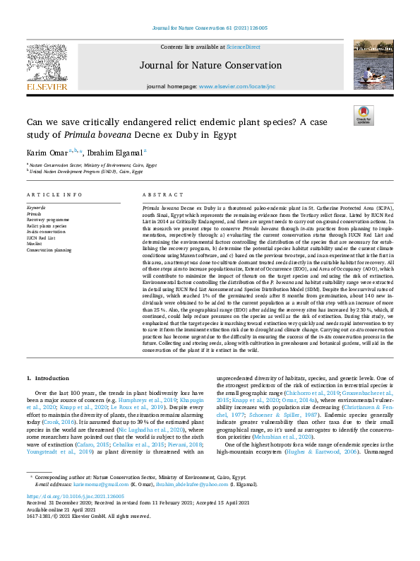 (PDF) Can we save critically endangered relict endemic plant species? A ...