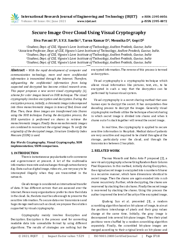 Pdf Irjet Secure Image Over Cloud Using Visual Cryptography