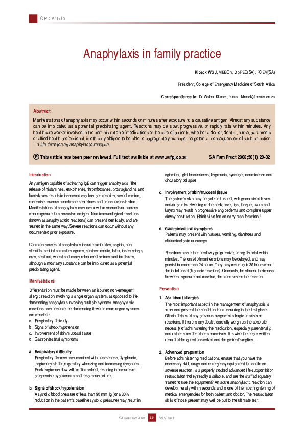 (PDF) Anaphylaxis in Family Practice