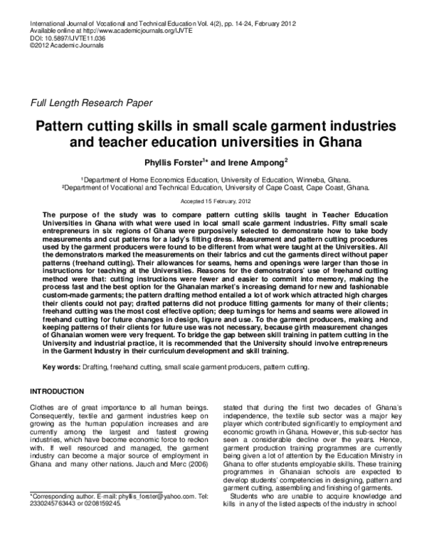 (PDF) Pattern cutting skills in small scale garment industries and ...
