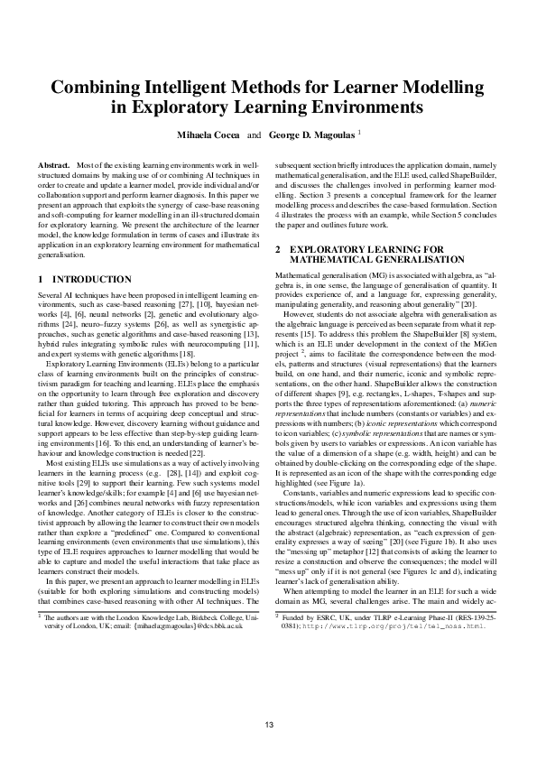 (PDF) Combining intelligent methods for learner modelling in exploratory learning environments