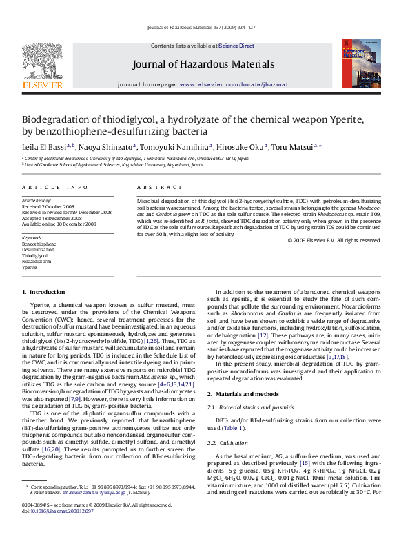 (PDF) Biodegradation of thiodiglycol, a hydrolyzate of the chemical ...