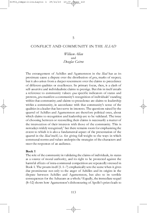 (PDF) Conflict and Community in the Iliad