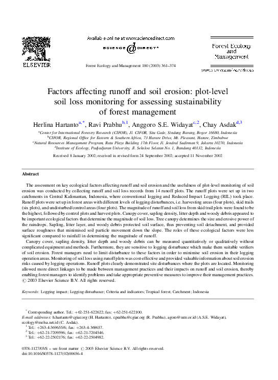 (PDF) Factors affecting runoff and soil erosion: plot-level soil loss monitoring for assessing ...