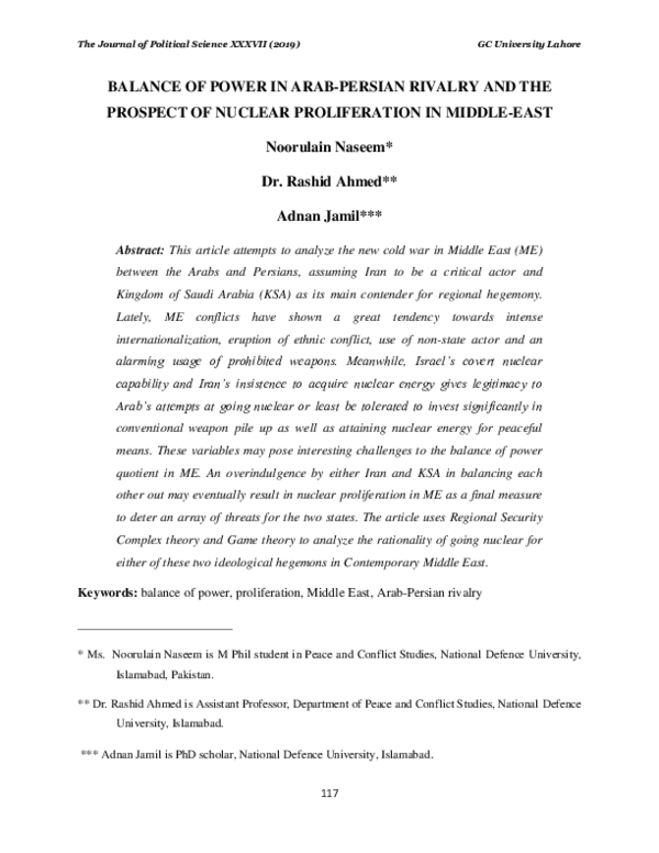 (PDF) BALANCE OF POWER IN ARAB-PERSIAN RIVALRY AND THE PROSPECT OF ...