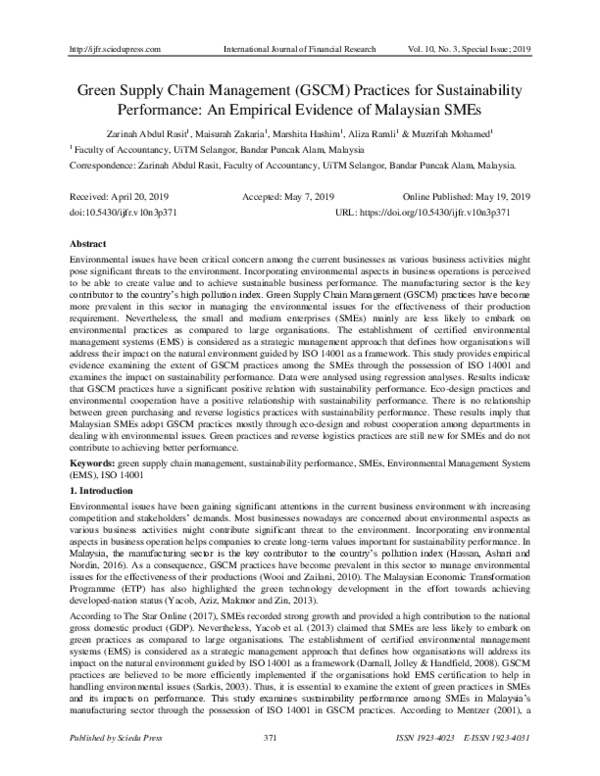 (PDF) Green Supply Chain Management (GSCM) Practices for Sustainability ...