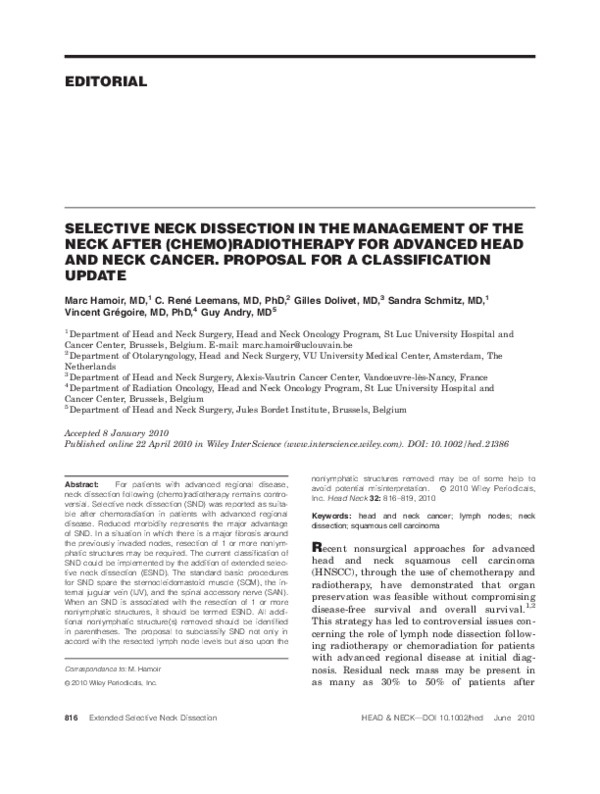 (PDF) Selective Neck Dissection in the Management of the Neck After ...
