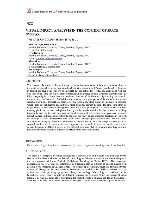 (PDF) VISUAL IMPACT ANALYSIS IN THE CONTEXT OF SPACE SYNTAX: THE CASE ...