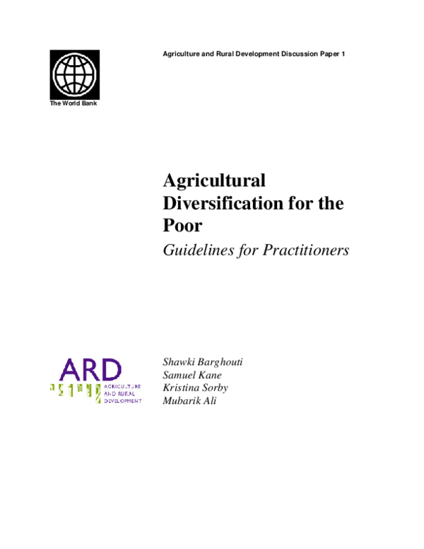 (PDF) Agricultural Diversification for the Poor Guidelines for ...