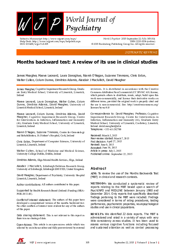 (PDF) Months backward test: A review of its use in clinical studies