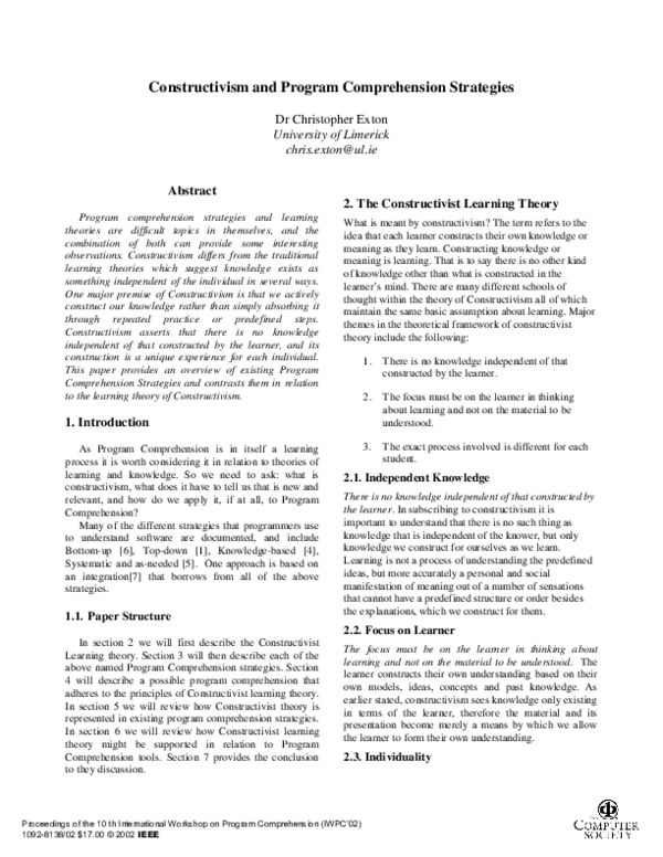 (PDF) Constructivism and program comprehension strategies