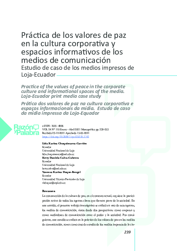 (PDF) Practica de los valores de paz en la cultura corporativa y ...