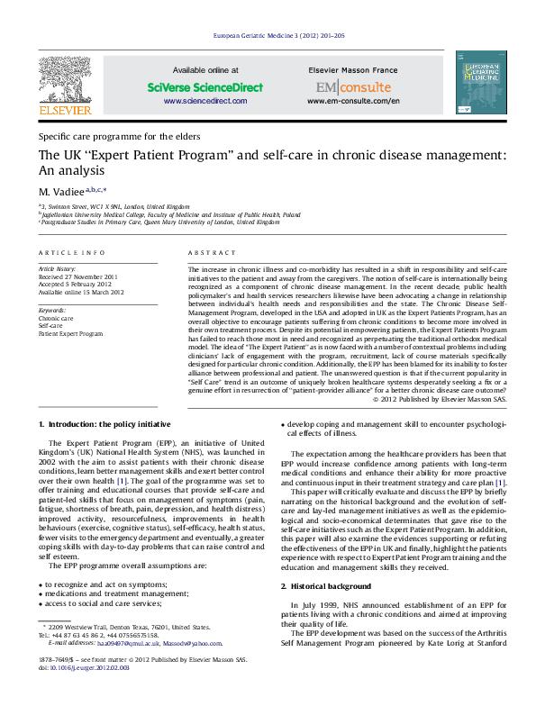 (PDF) The UK “Expert Patient Program” and self-care in chronic disease ...