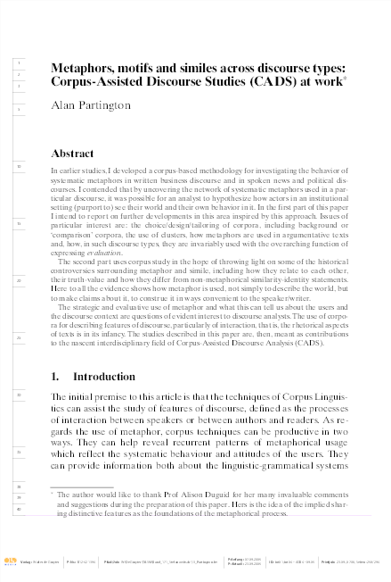 (PDF) Metaphors, motifs and similes across discourse types: Corpus ...