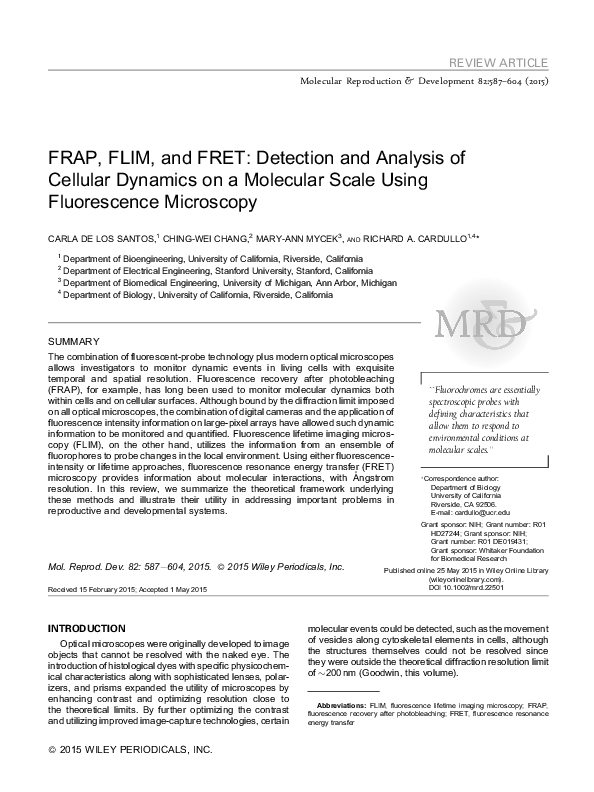 (PDF) FRAP, FLIM, and FRET: Detection and analysis of cellular dynamics ...