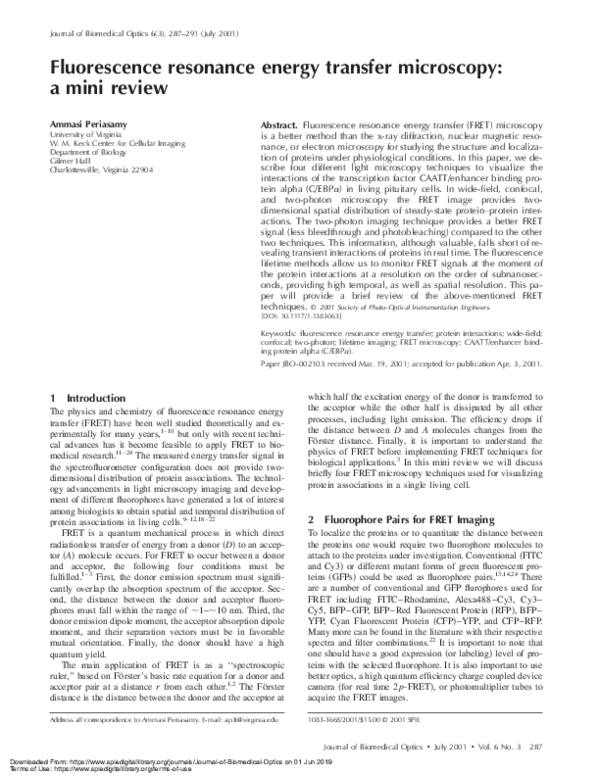 (PDF) Fluorescence resonance energy transfer microscopy: a mini review