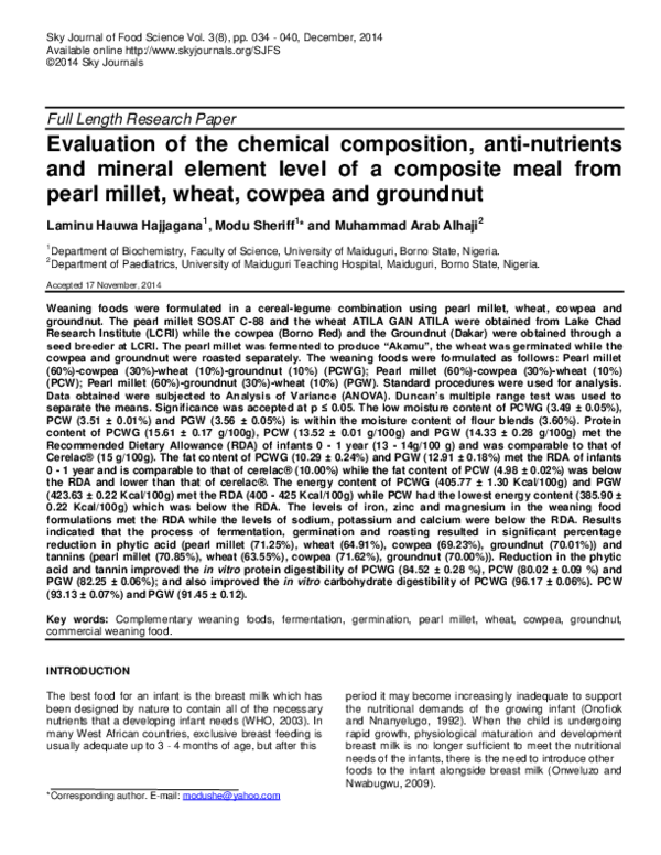 (PDF) Evaluation of the chemical composition, anti-nutrients and ...