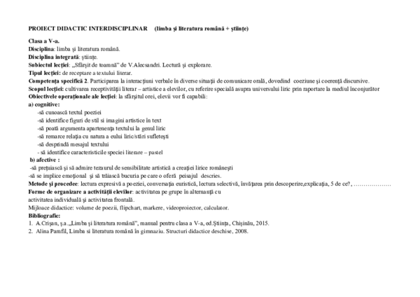 (PDF) PROIECT DIDACTIC INTERDISCIPLINAR PDF