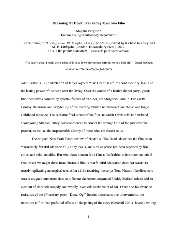 (PDF) On John Huston's "The Dead"