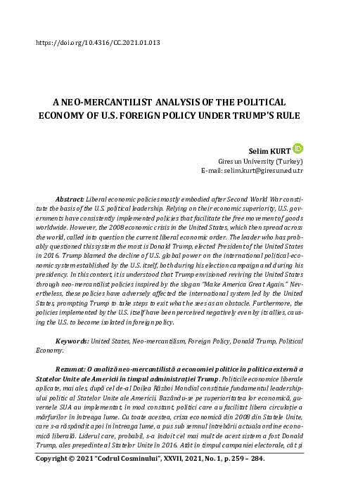 (PDF) A NEO-MERCANTILIST ANALYSIS OF THE POLITICAL ECONOMY OF U.S ...