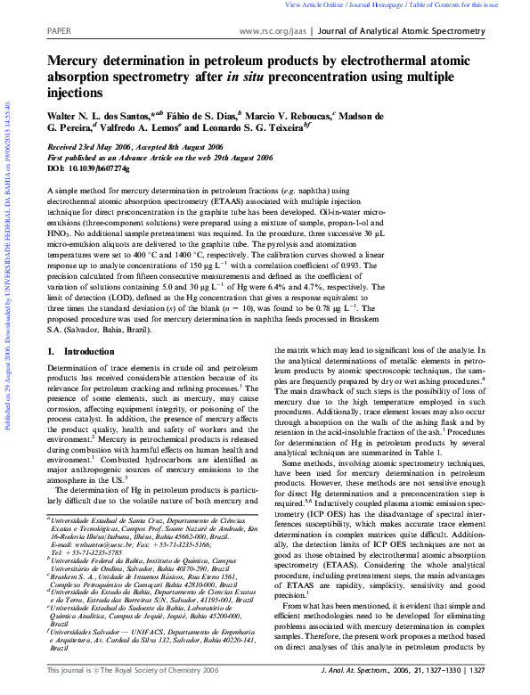 (PDF) Mercury Determination In Petroleum Products by Electrothermal ...