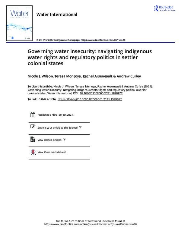 (PDF) Governing water insecurity: navigating indigenous water rights ...
