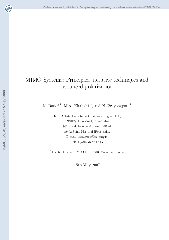 (PDF) MIMO Systems: Principles, Iterative Techniques, and advanced Polarization