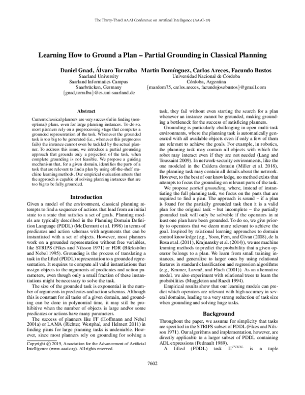(PDF) Learning How to Ground a Plan – Partial Grounding in Classical ...