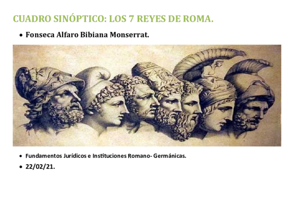 (DOC) Cuadro sinóptico: Los 7 reyes de roma