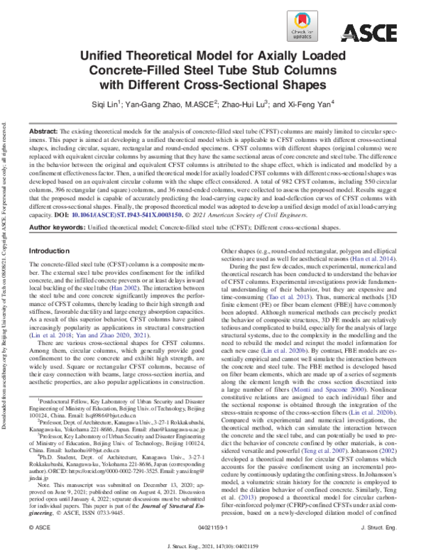 (PDF) Unified Theoretical Model for Axially Loaded Concrete-Filled Steel Tube Stub Columns with ...
