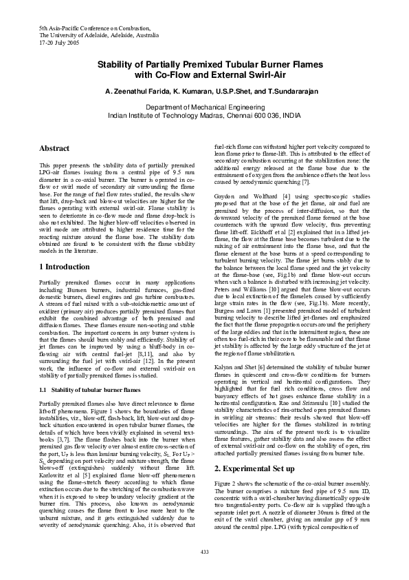 (PDF) Stability of Partially Premixed Tubular Burner Flames with Co-Flow and External Swirl-Air
