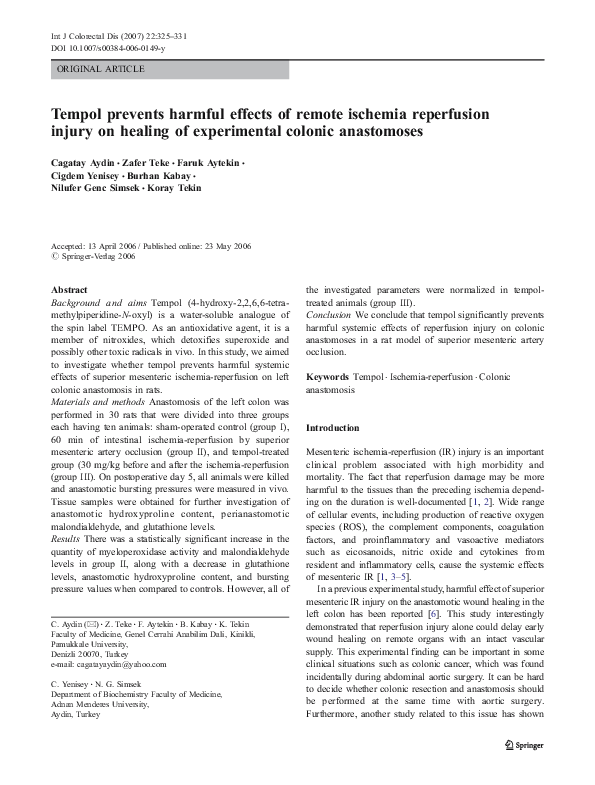 (PDF) Tempol prevents harmful effects of remote ischemia reperfusion ...