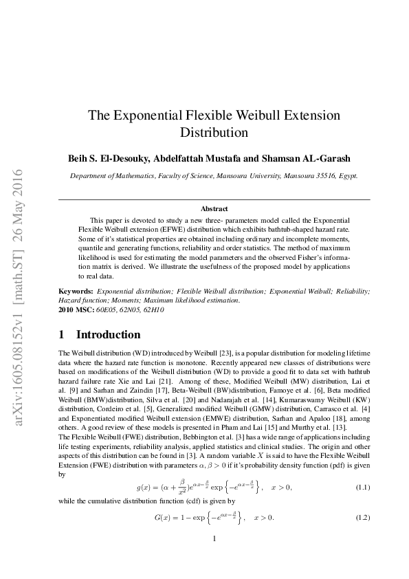 (PDF) The Exponential Flexible Weibull Extension Distribution