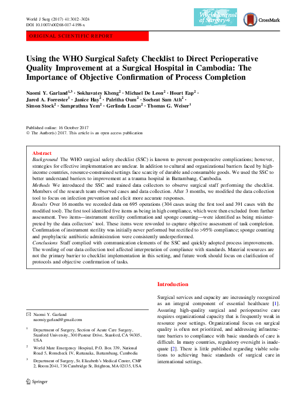 (PDF) Using the WHO Surgical Safety Checklist to Direct Perioperative ...