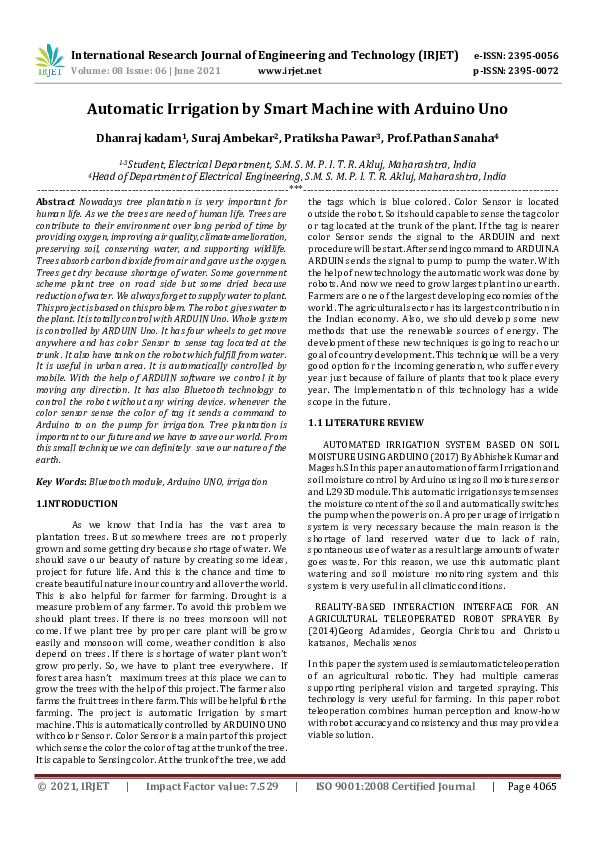 (PDF) IRJET- Automatic Irrigation by Smart Machine with Arduino Uno