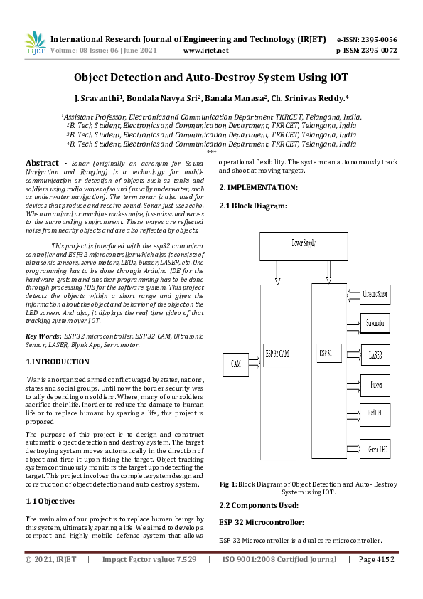 (PDF) IRJET- Object Detection and Auto-Destroy System Using IOT (PDF) IRJET- Object Detection and Auto-Destroy System Using IOT