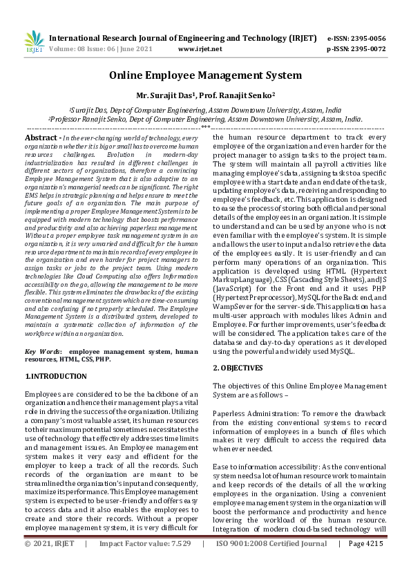(PDF) IRJET- Online Employee Management System