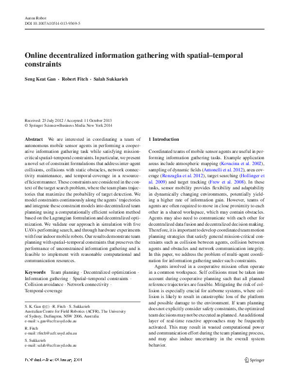 (PDF) Online decentralized information gathering with spatial–temporal constraints