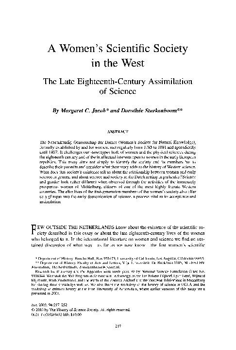 (PDF) A Women's Scientific Society in the West: the Late Eighteenth ...
