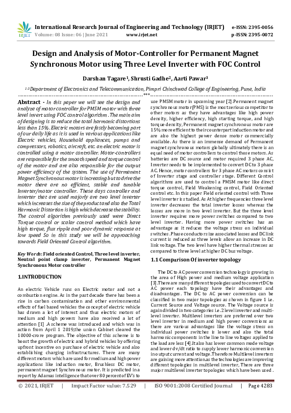 (PDF) IRJET- Design and Analysis of Motor-Controller for Permanent ...
