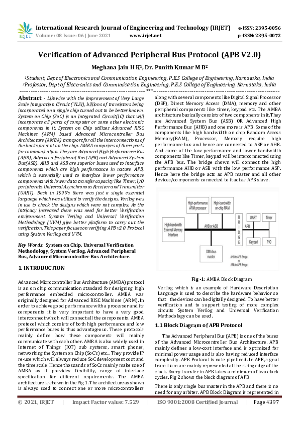 Pdf Irjet Verification Of Advanced Peripheral Bus Protocol Apb V20